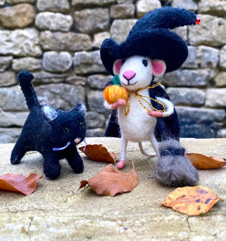 Halloween Decorations - Witch Mouse & Black Cat - Sew Heart Felt